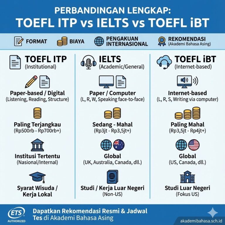Perbandingan TOEFL ITP IELTS IBT | Akademi Bahasa Asing